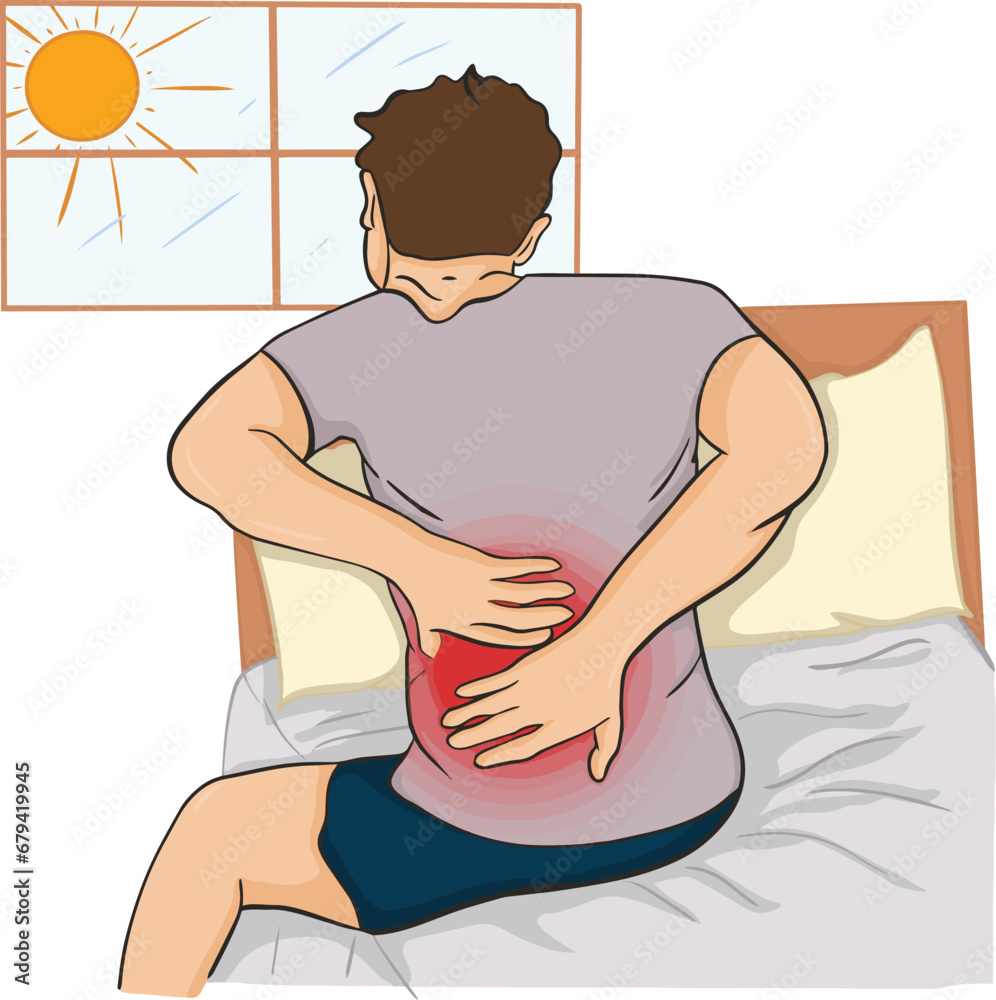 Cartoon drawing of a man suffering from lower back pain, hurting ...