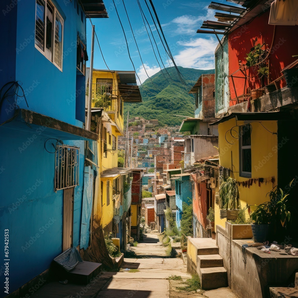ภาพประกอบสต็อก Colors of Community: Life in a Hillside Favela Colorful ...