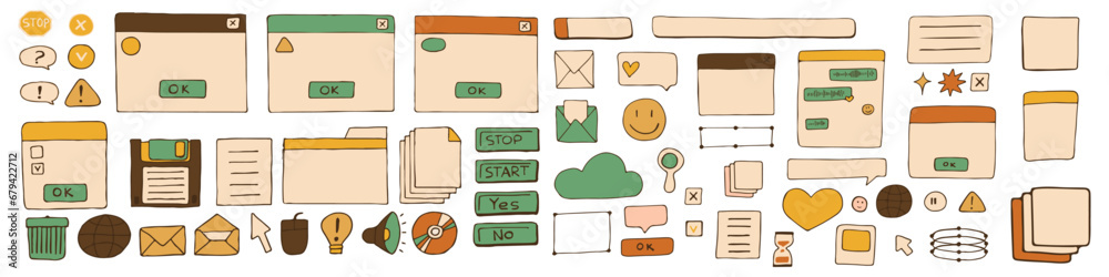 dialog boxes old. Retro pc elements, user interface, operating system ...