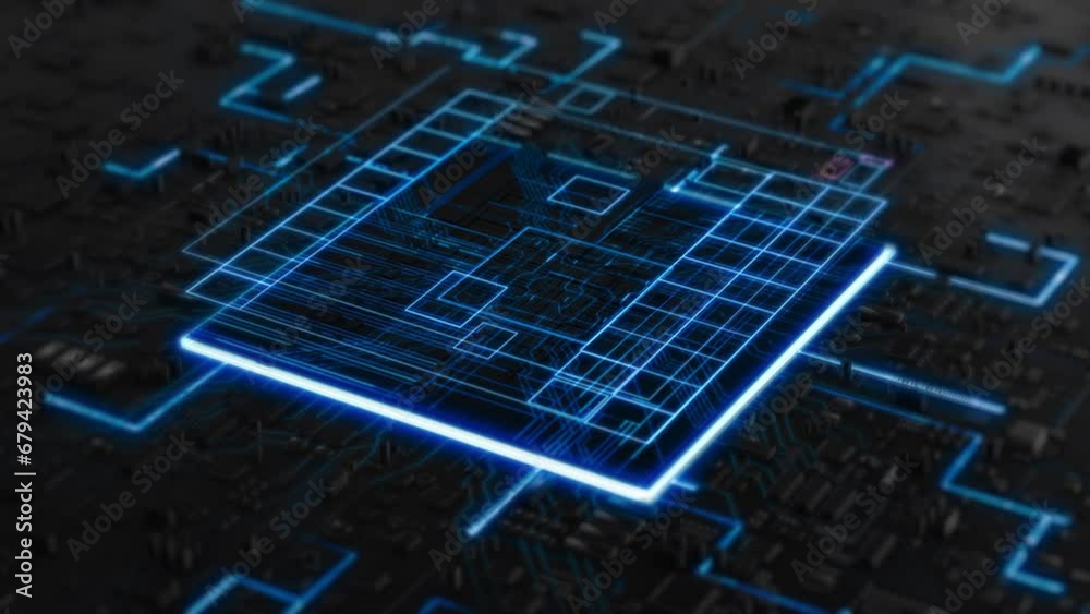 Abstract Computer Micro Processor with Millions Of Connections. Technology CPU or GPU, Pulses ...