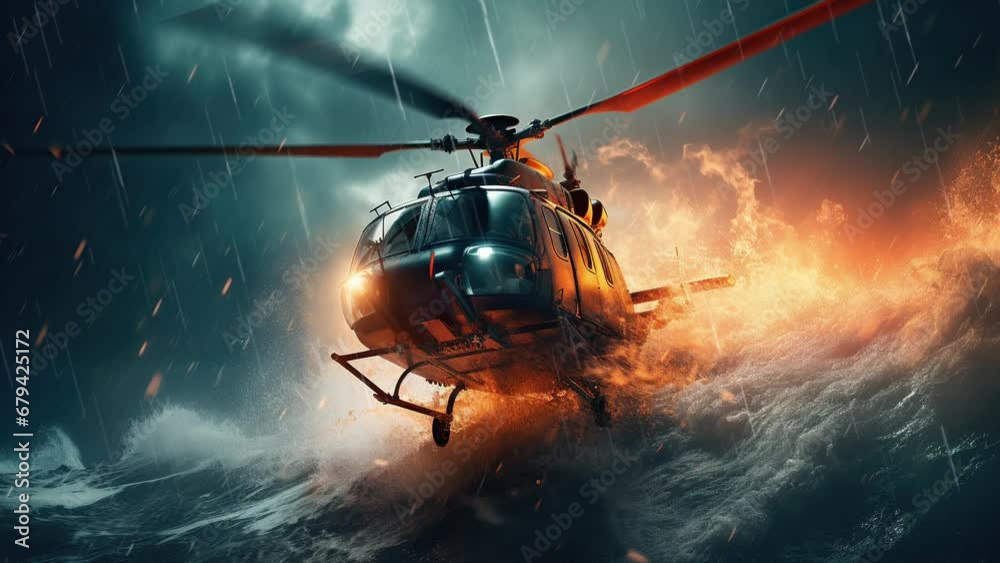 Stormy Descent: Helicopter Crash amidst Ocean Tempest & Lightning ...