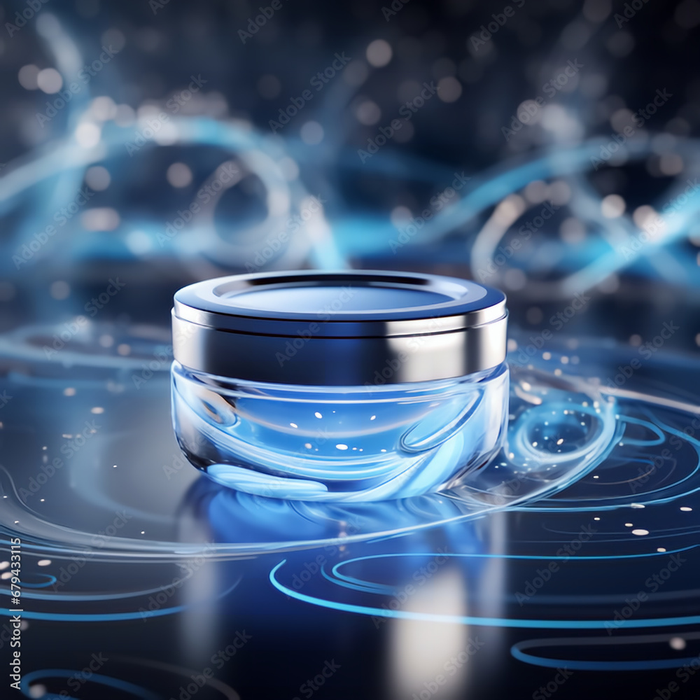 futuristic skincare cream with blue light wave with hi tech future ...