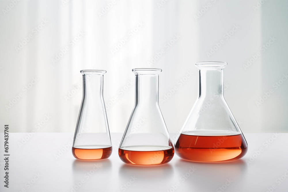 Foto de Laboratory glassware with orange liquid, erlenmeyer flask lying ...