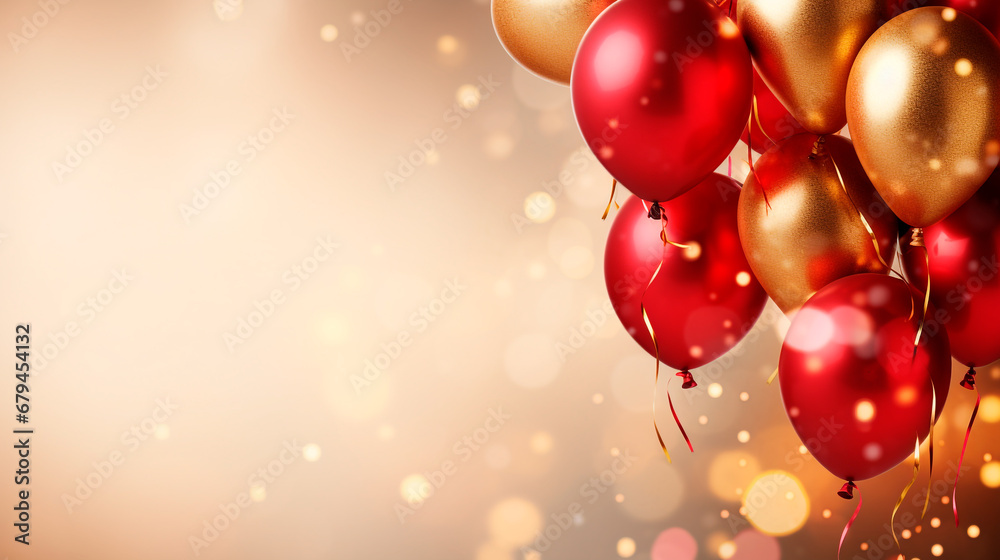 Celebration party banner background with red, gold balloons, carnival ...