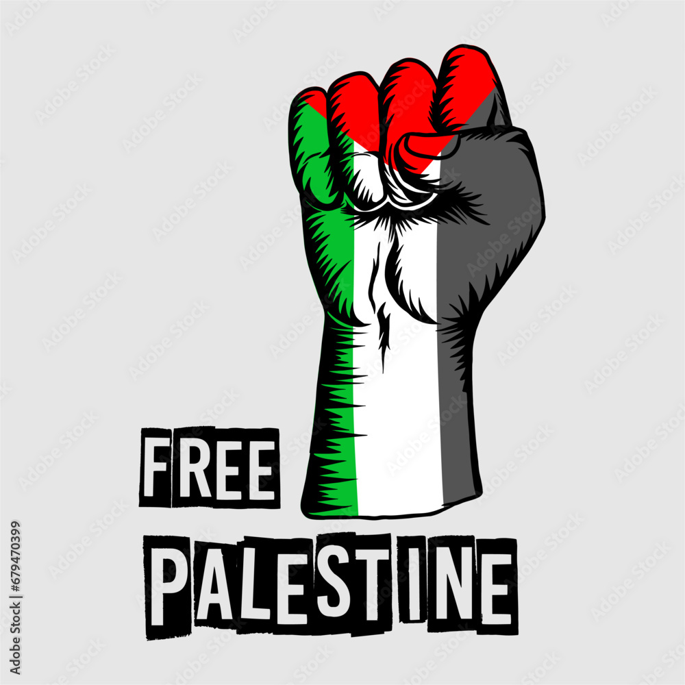 vector fist hand with text free palestine design illustration Stock ...