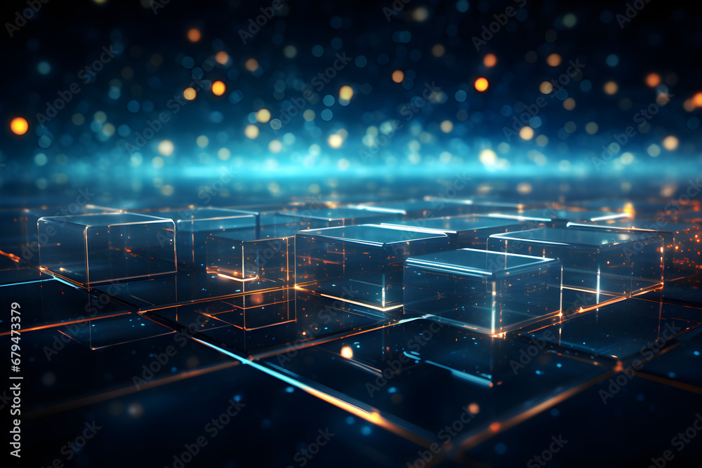 Abstract tech background with interconnected cyber cells, quantum computing network system and ...