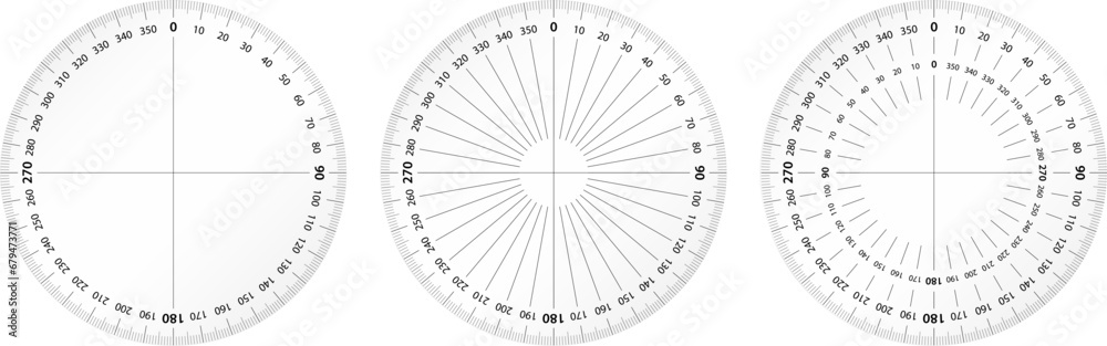 Protractor round ruler for architecture measure. Math tool for angle ...