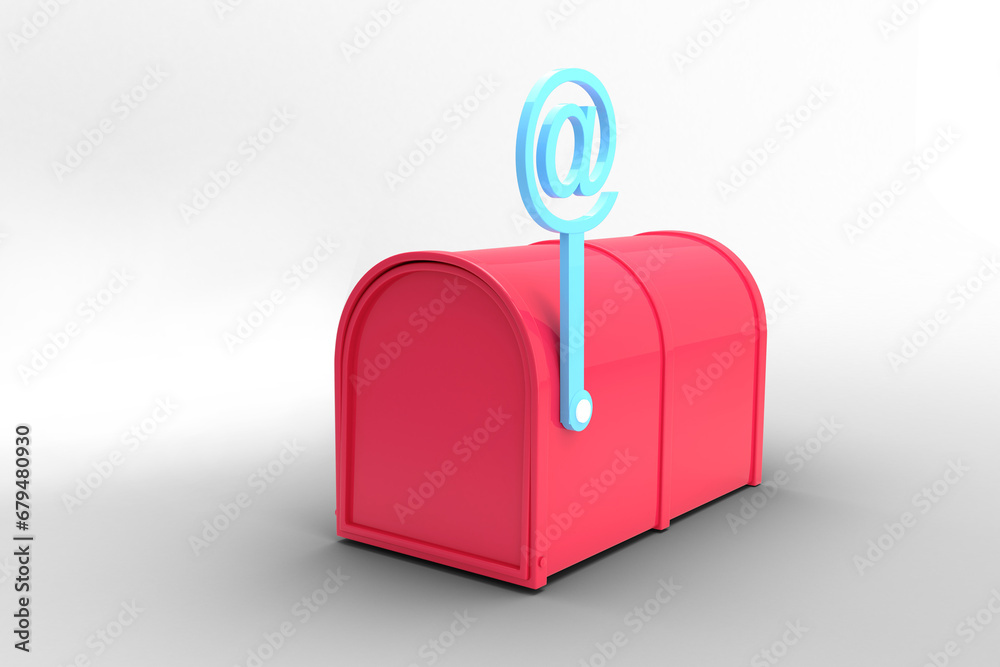 Digital png illustration of pink mail box with blue at sign on ...