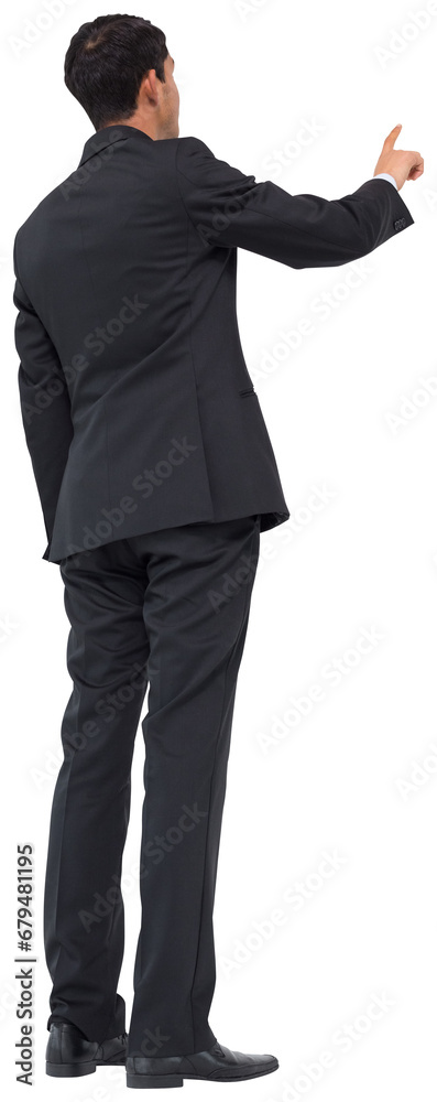 Digital png photo of back view of biracial businessman pointing finger ...