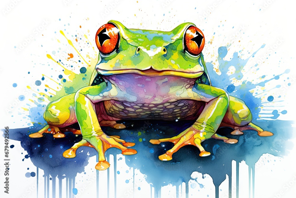 watercolor frog frog illustration with splash watercolor textured ...