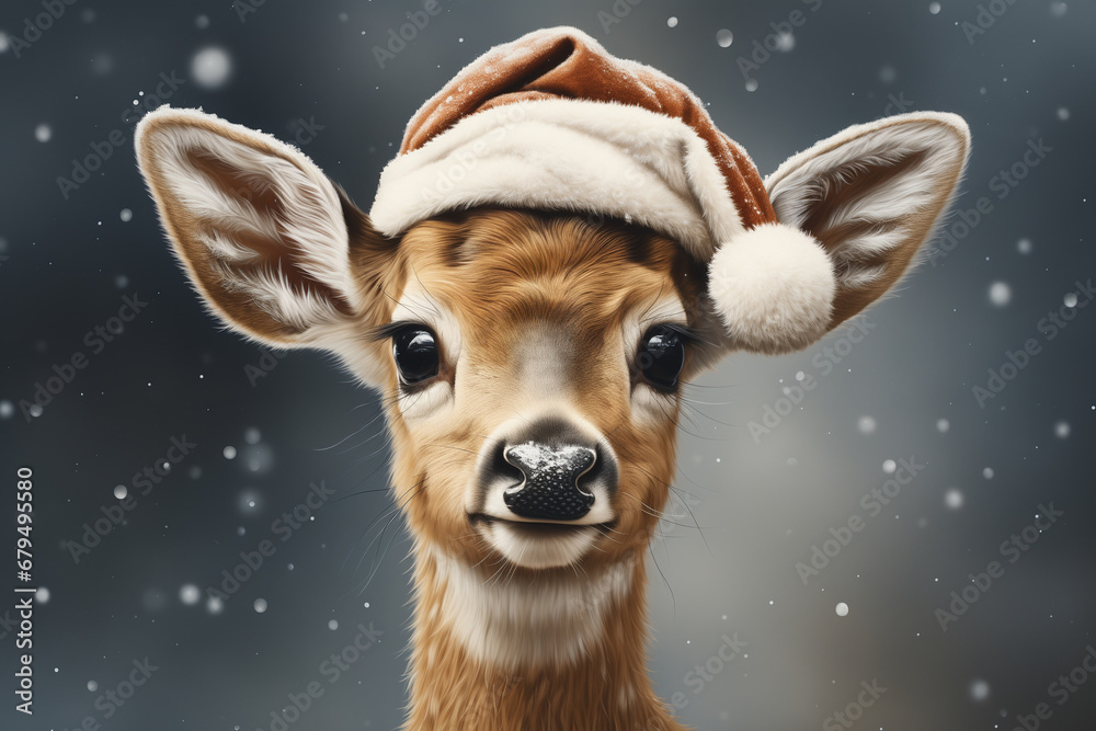 muzzle of a deer wearing a Santa Claus hat Stock Photo | Adobe Stock