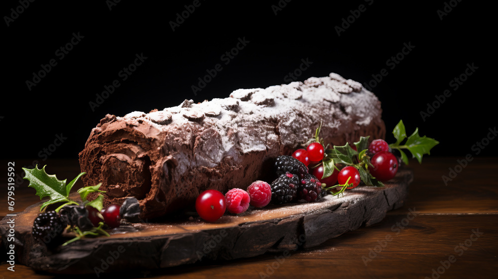 Foto de Food photography of a traditional Yule log cake a traditional ...