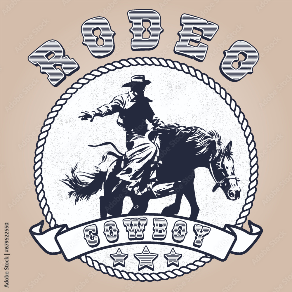 rodeo cowboy badge logo vintage retro typography text effect texture ...