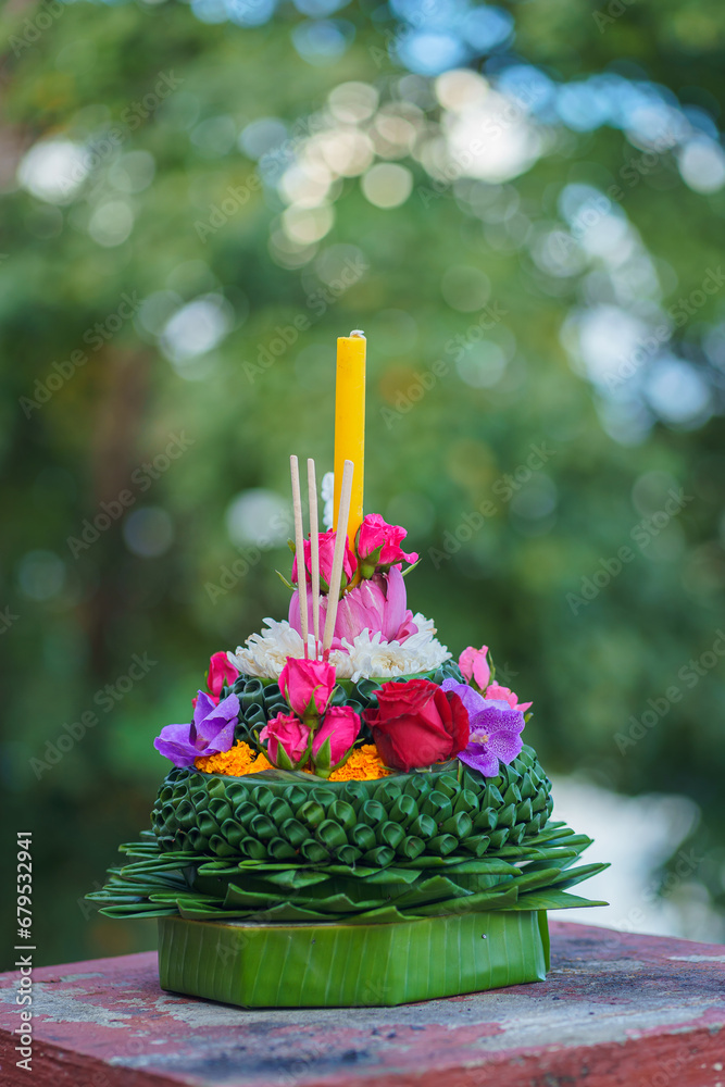 Poster Beautiful Krathong is handmade from banana leaves, flowers ...