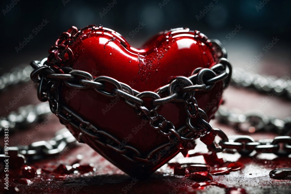 Realistic image of a chained heart, with vivid details that include ...