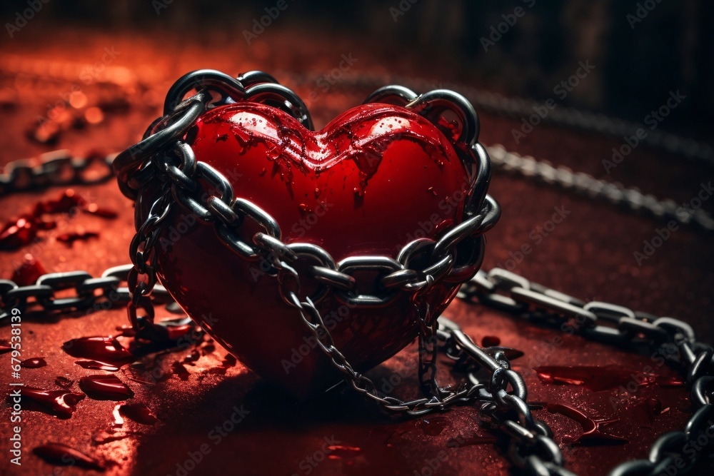 Realistic image of a chained heart, with vivid details that include ...