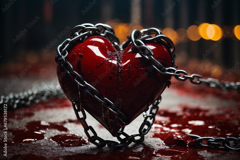 Realistic image of a chained heart, with vivid details that include ...