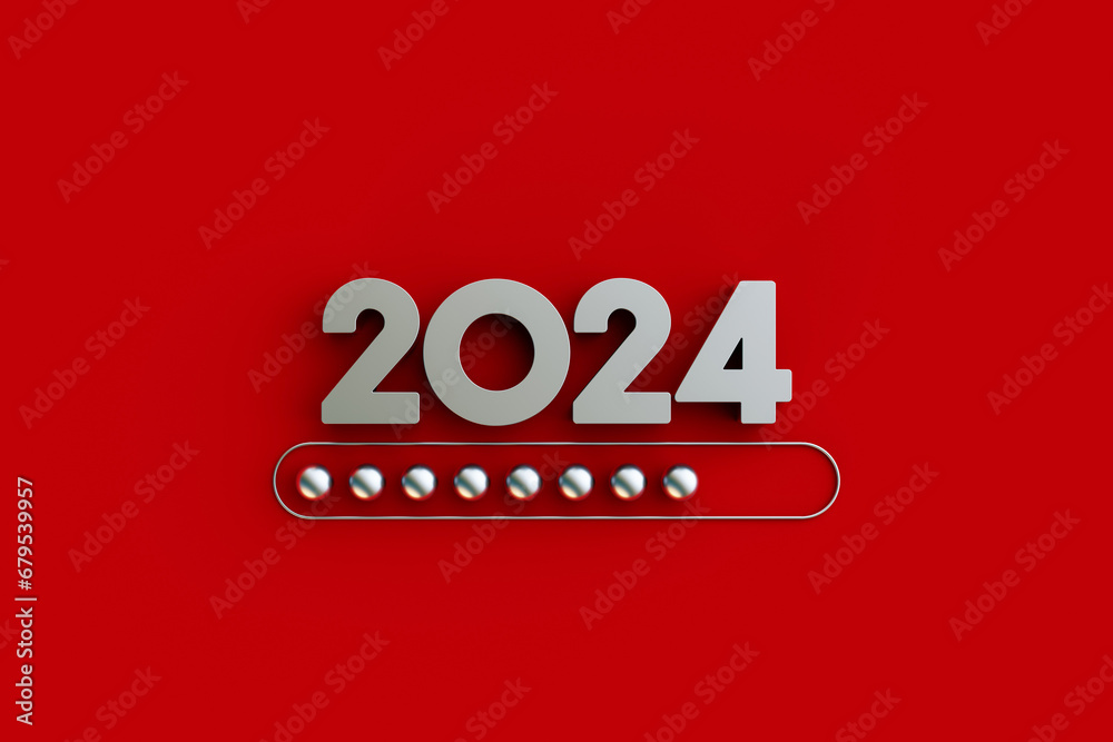 New Year 2024 numbers with loading new year 2023 to 2024 on red ...