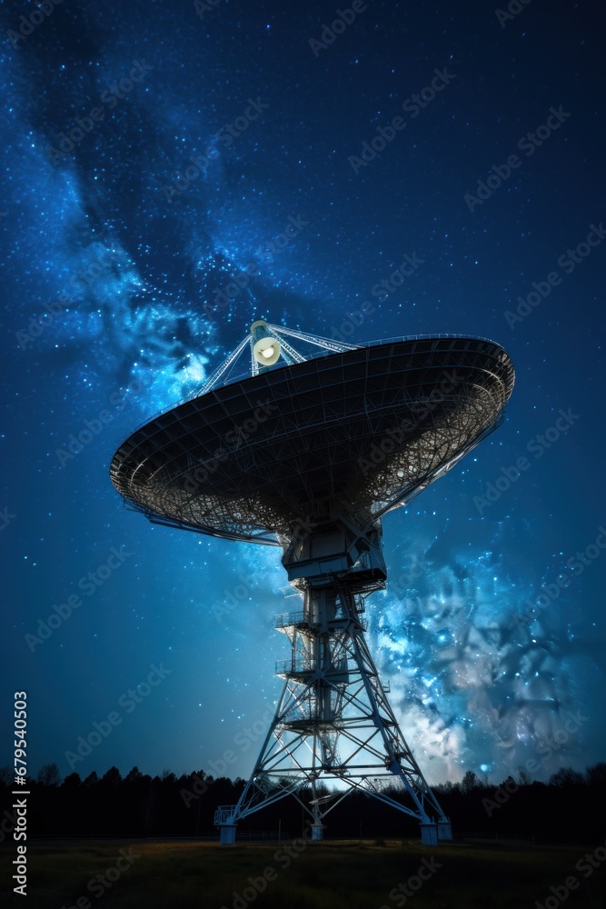 Huge radio telescope aimed directly into sky in middle of deserted ...