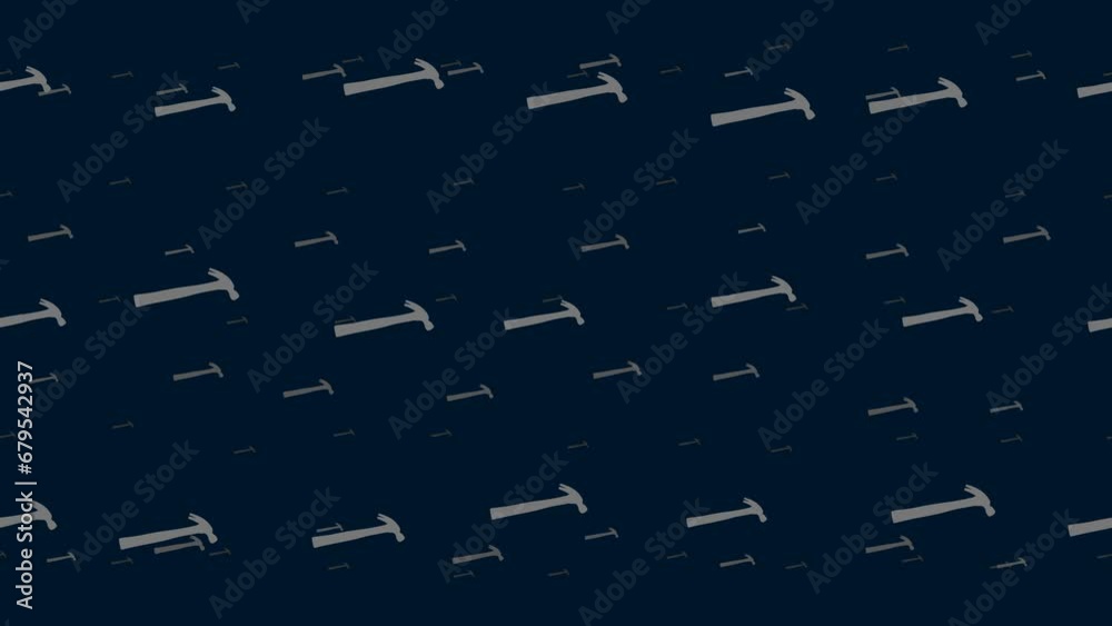 Hammer symbols float horizontally from left to right. Parallax fly effect. Floating symbols are ...