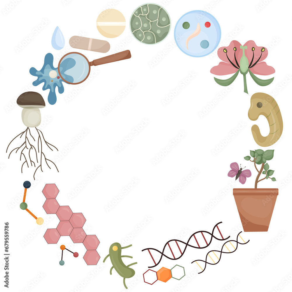 School science wreath illustration, biology supplies clipart set ...