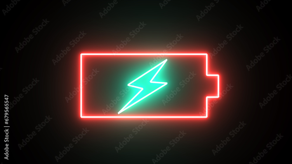 Glowing blue and red neon line Battery icon animated video. Lightning ...