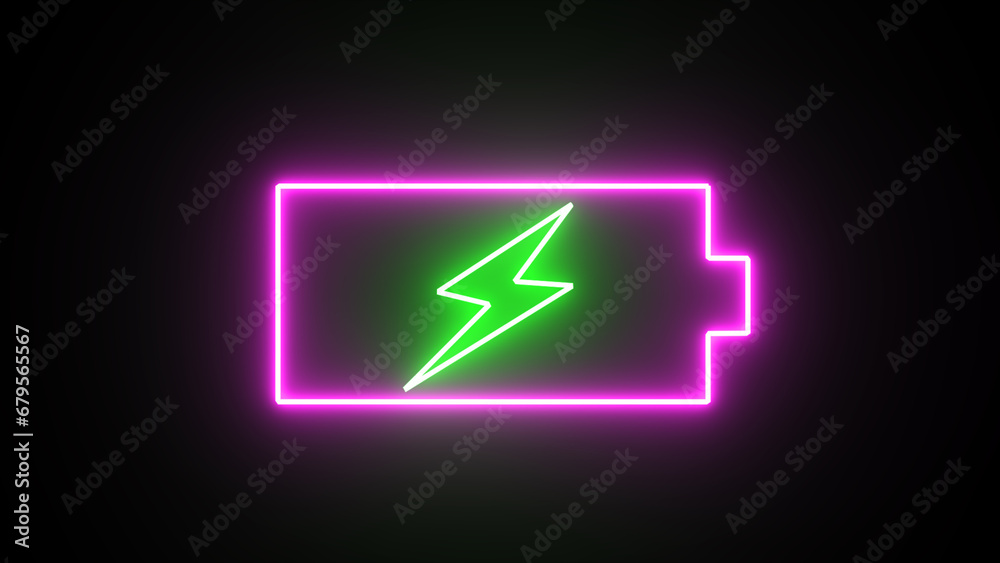 Glowing green and purple neon line Battery icon animated video ...