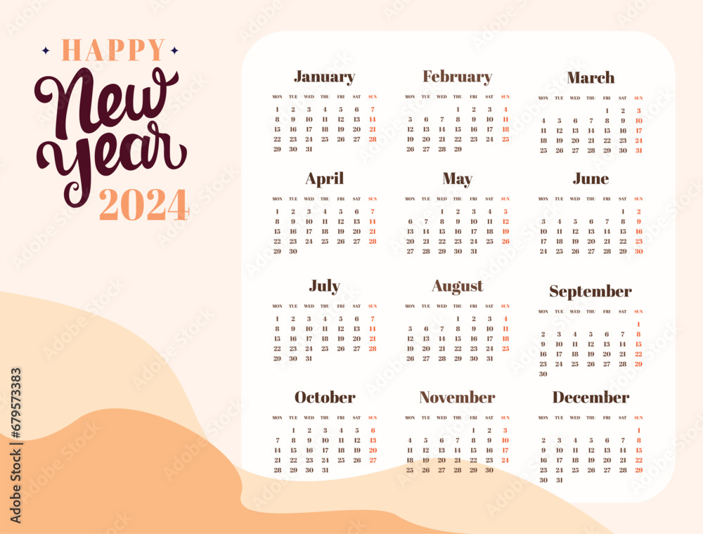 abstract calendar for 2024 template design, Simple planner design ...