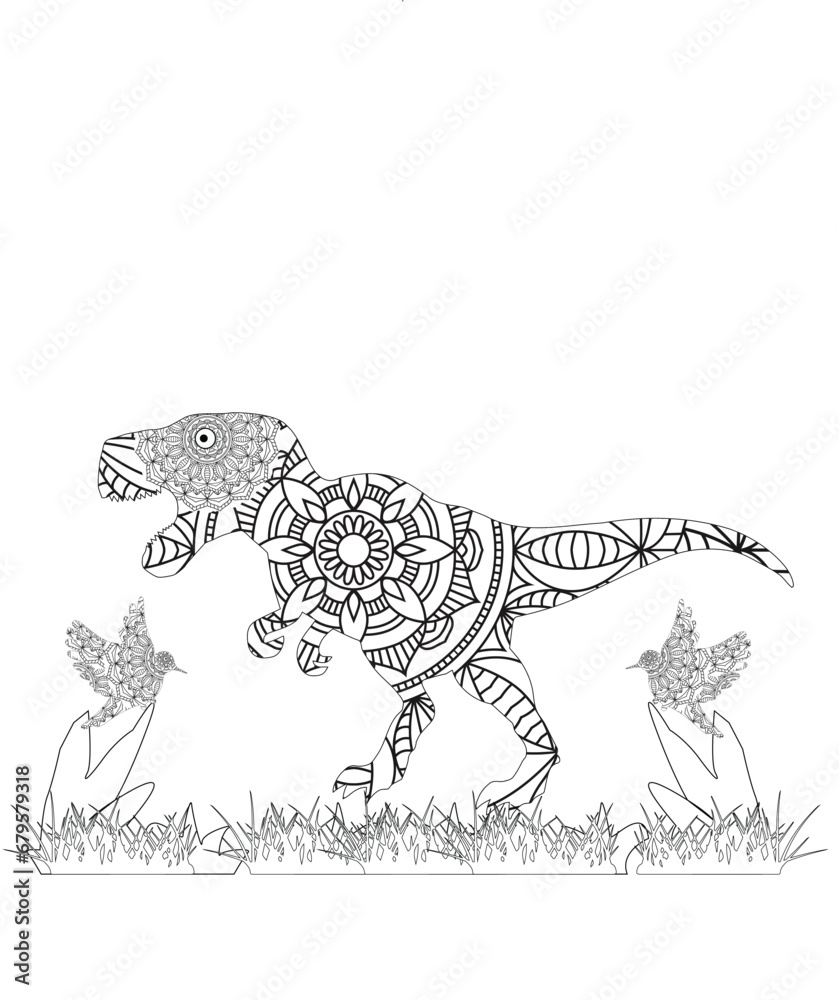 Vecteur Stock Dinosaur Mandala Coloring Pages. Zentangle style ...