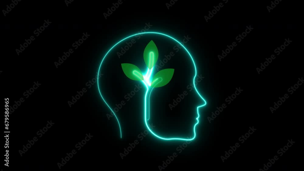 Neon growing tree icon in illustration human head. Line art and icon ...