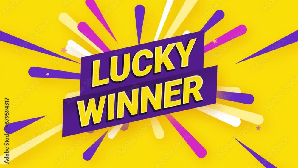 Lucky winner celebration animation. Rich yellow background with text ...