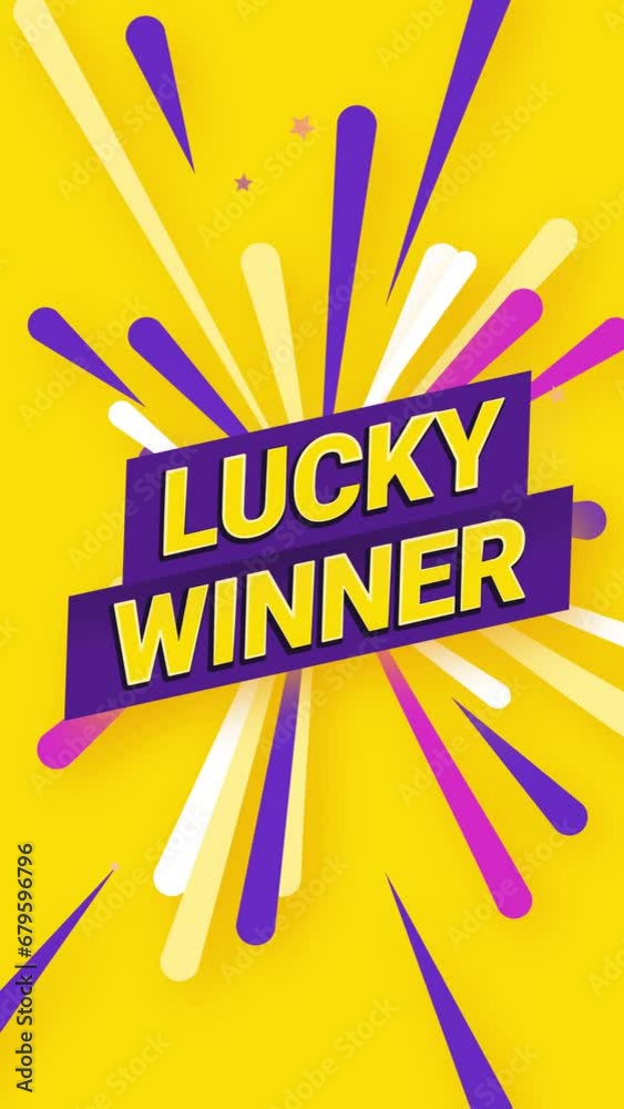 Lucky winner celebration animation. Rich yellow background with text ...