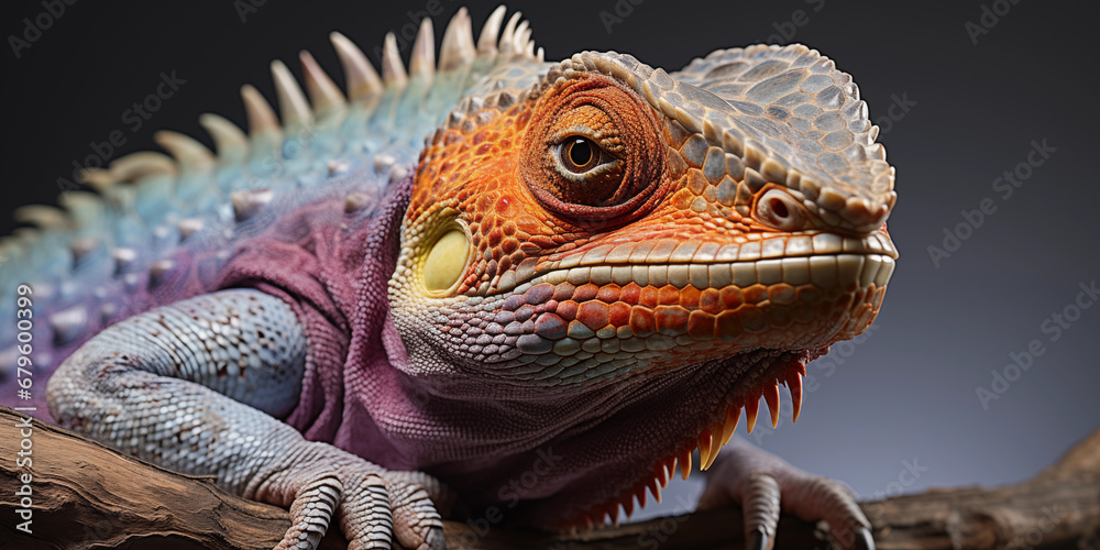 Farbenprächtiges Chamäleon in bunten Musterungen Nahaufnahme für Poster ...