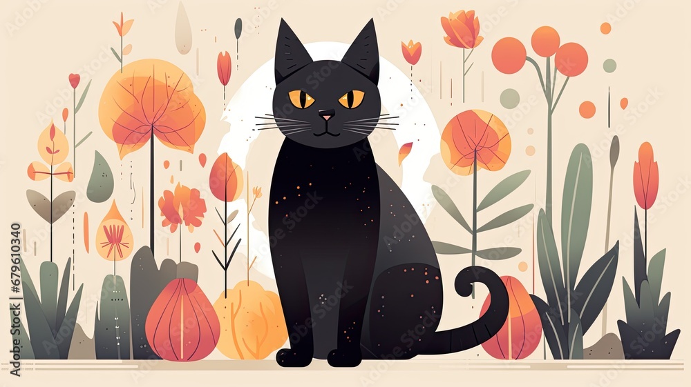 cat theme, a stylish and innovative approach, a simple and flat color ...
