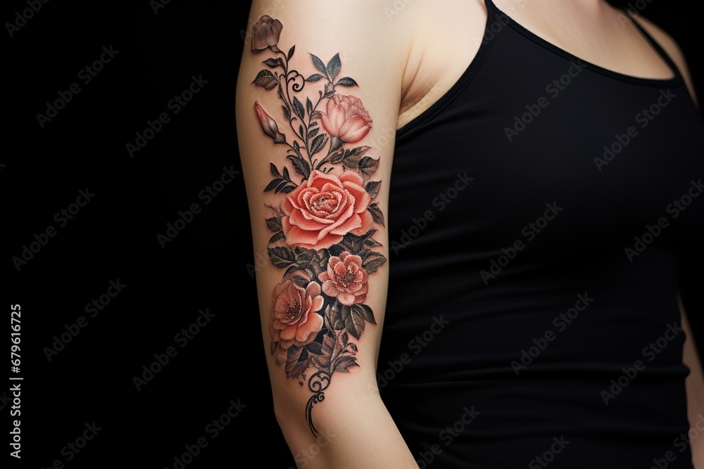 Intricate Tattoo Details: A realistic portrayal zooming in on small ...
