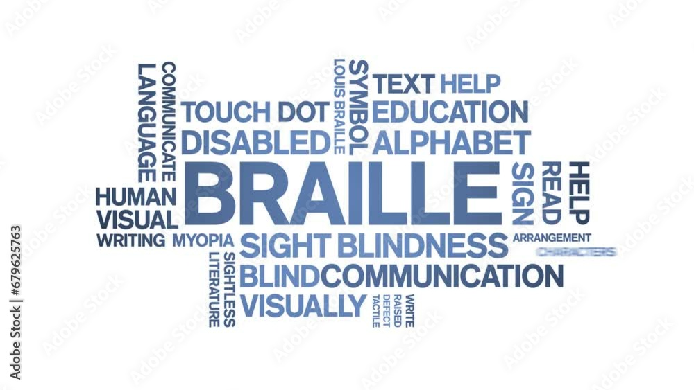 Braille animated word cloud;text design animation tag kinetic ...