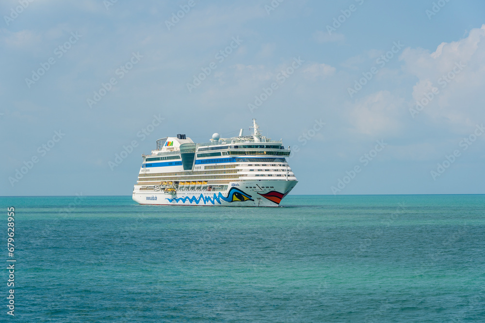Big white luxury cruise ship AIDA Bella in the Siam Bay on the South ...