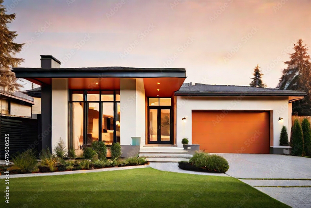 This stunning stock photo showcases a beautifully crafted modern house ...