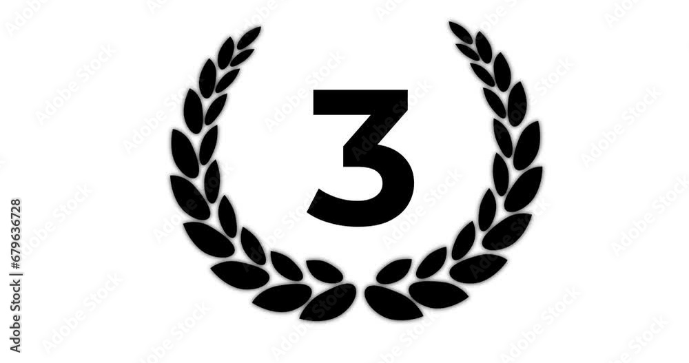 black third place Award wreath animation on white background,black ...