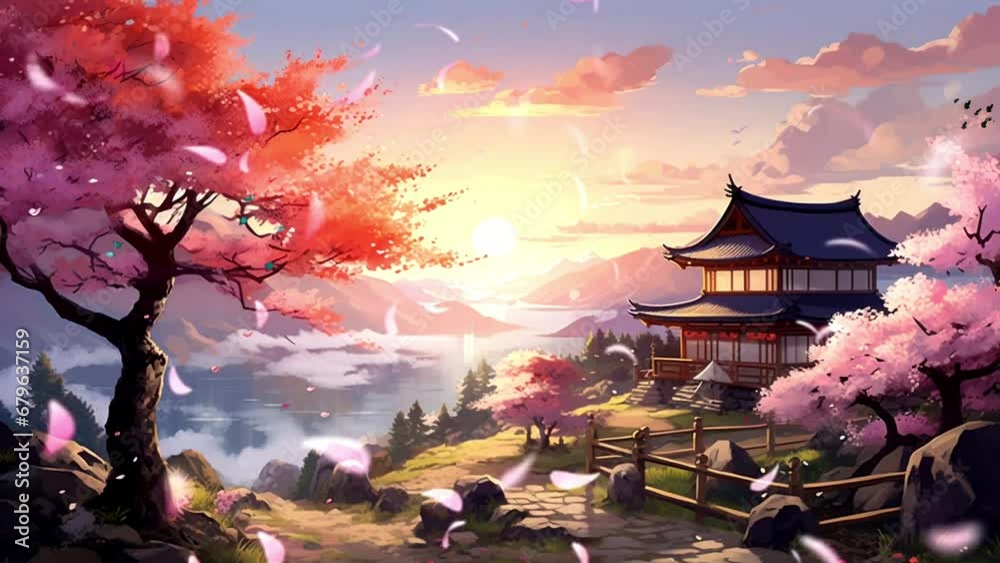 natural views with the concept of mountains and Japanese-style ...