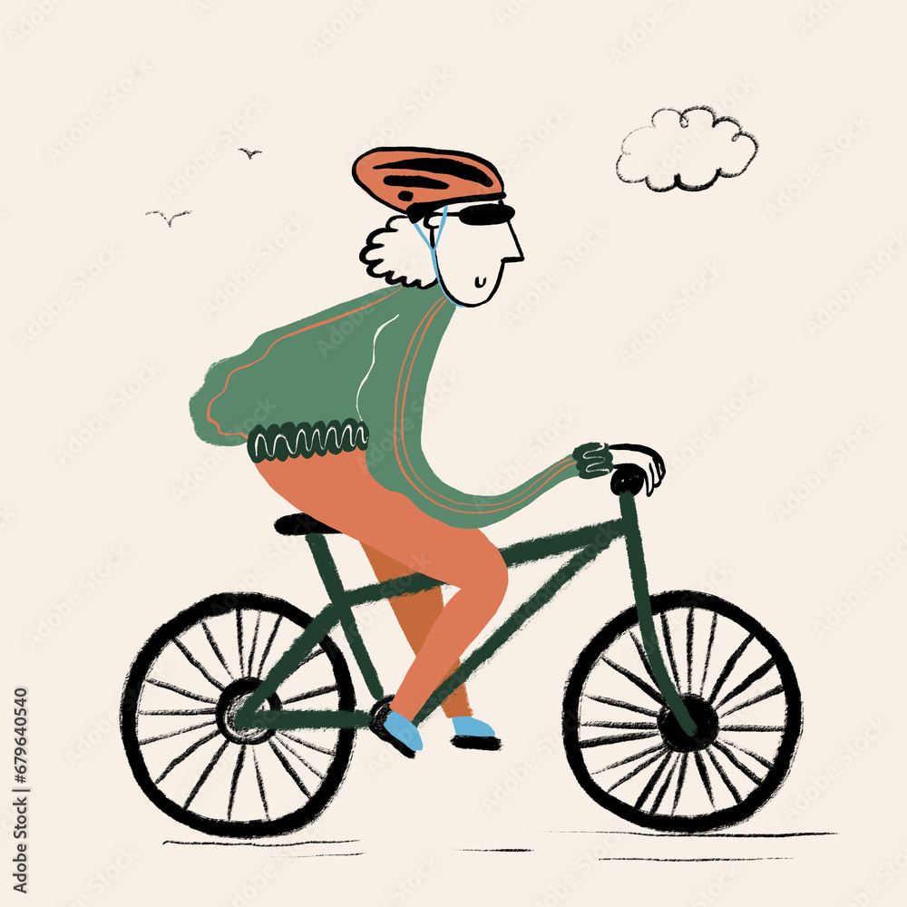 Cartoon cyclist in helmet riding bike on street Stock Illustration ...