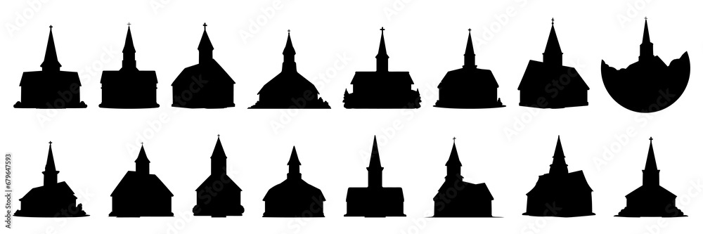 Church silhouettes set, large pack of vector silhouette design ...