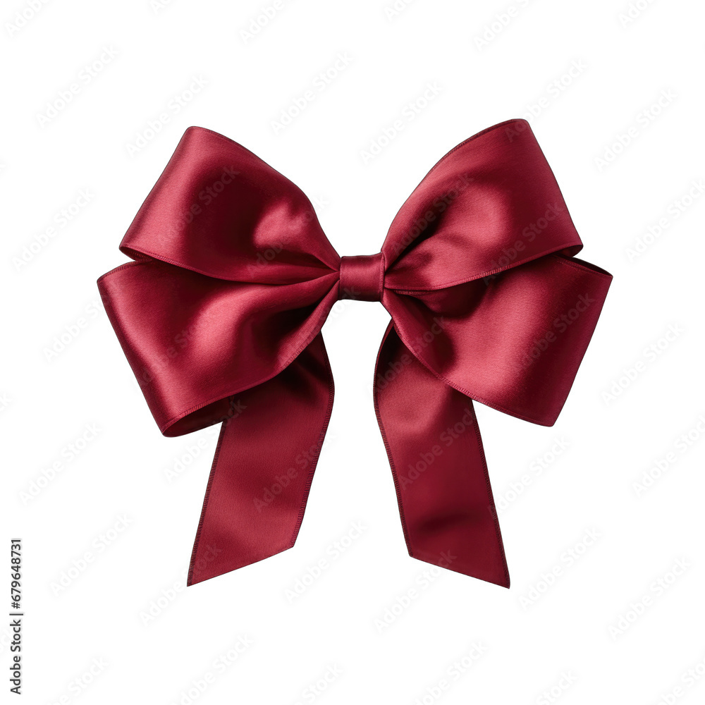 Cranberry red velvet bow and ribbon isolated on transparent background ...