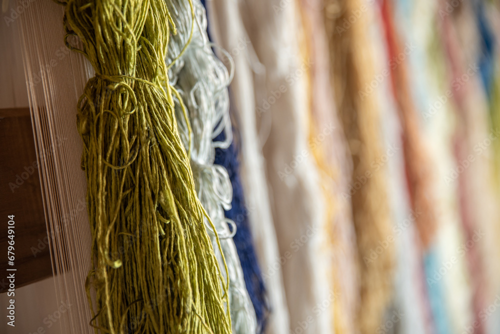Colorful silk threads for weaving in a textile factory , Cotton color ...