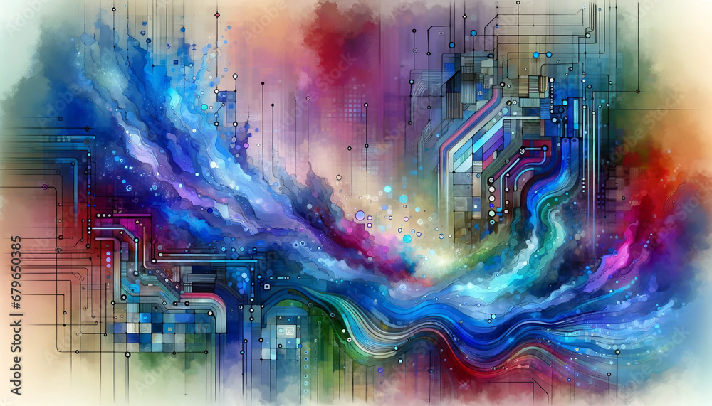 abstract digital art pieces representing a fusion of technology and ...