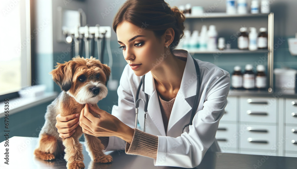 Confident Female Veterinarian with a Stethoscope Helping a Dog ...