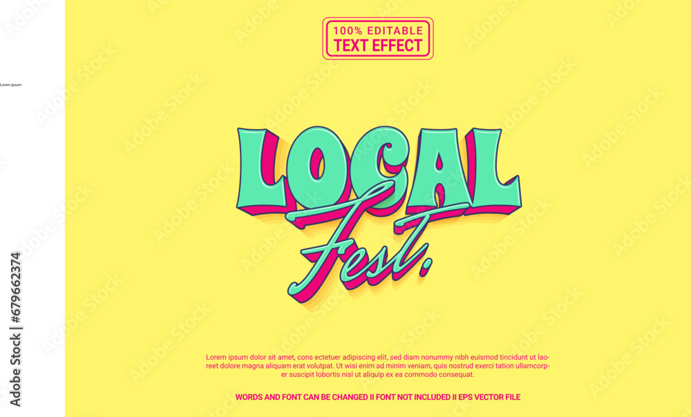 Editable text effect Local Fest 3d cartoon template style modren ...