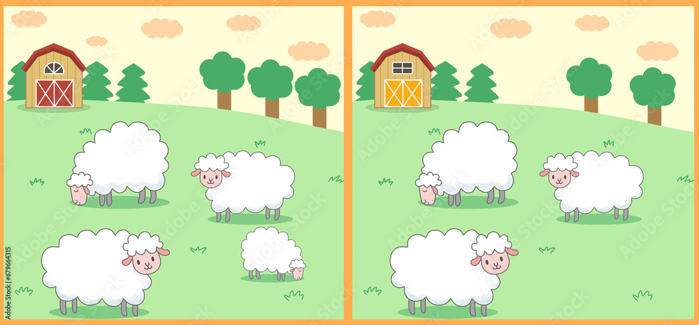 Find 5 differences in illustration. Educational activity with cute ...