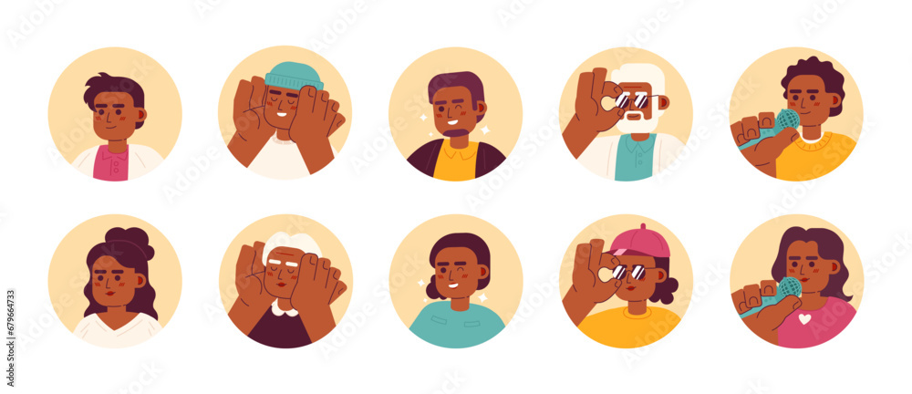 Modern black people 2D vector avatars illustration set. African ...