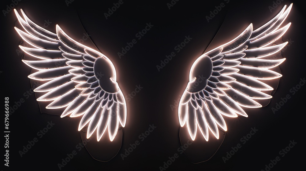led light outline frame in a shape of christmas wings , neon white ...